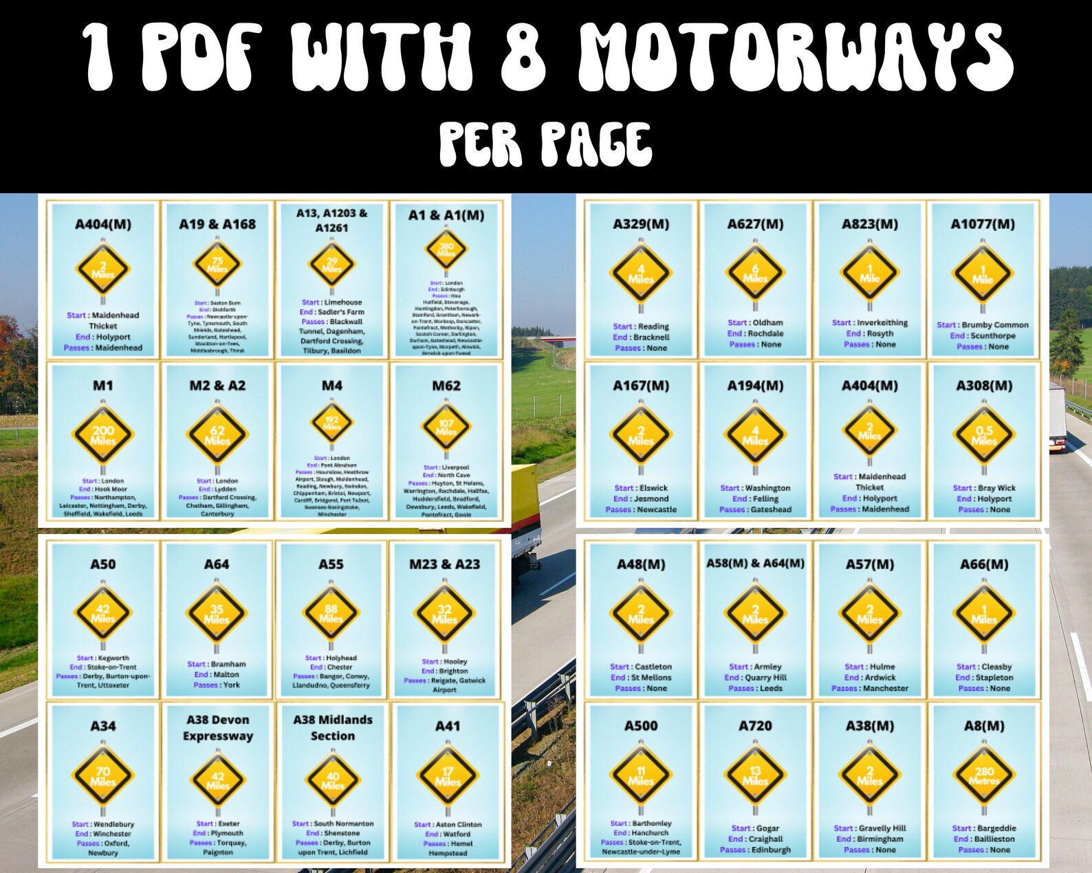 All 99 UK Motorways Flash Cards | Instant Download | Motorway Printable ...