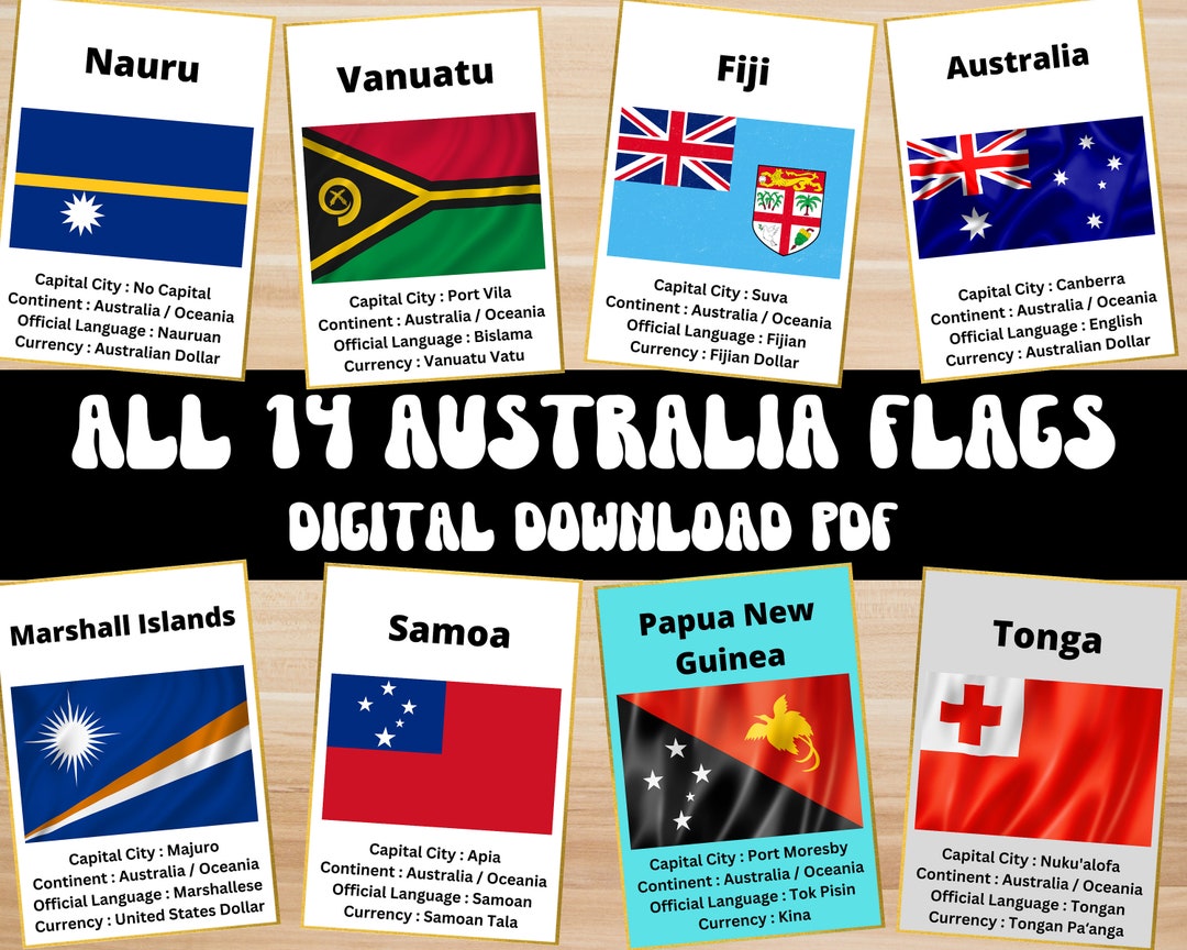 All 14 Oceania Country Flags Flash Cards | Instant Download | Education ...