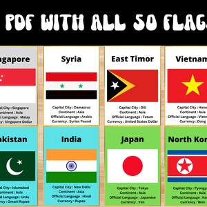 All 50 Asia Country Flags Flash Cards | Instant Download | Educational ...