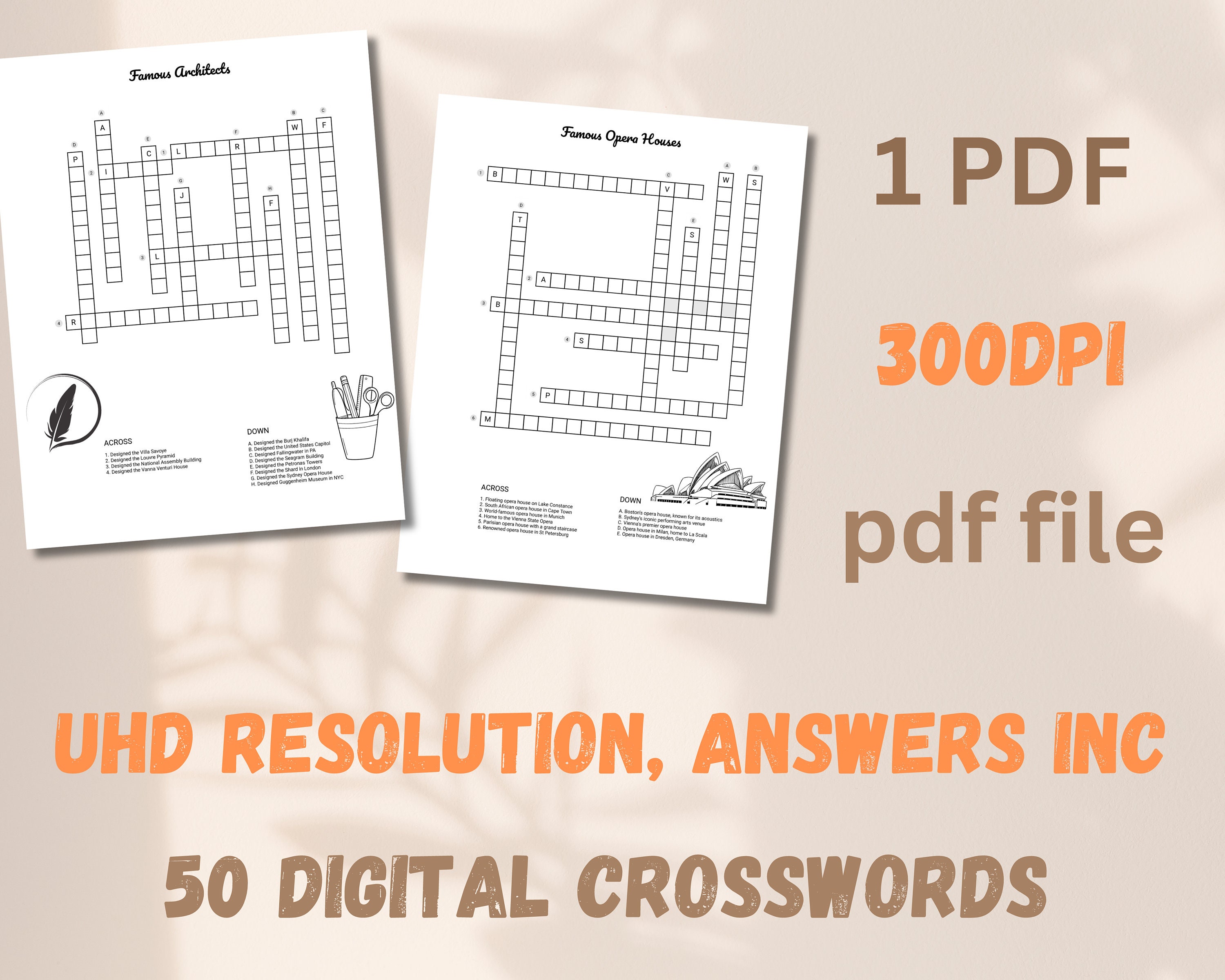 50 Crosswords Bundle | Printable Pages | Puzzles for Adults and Kids ...
