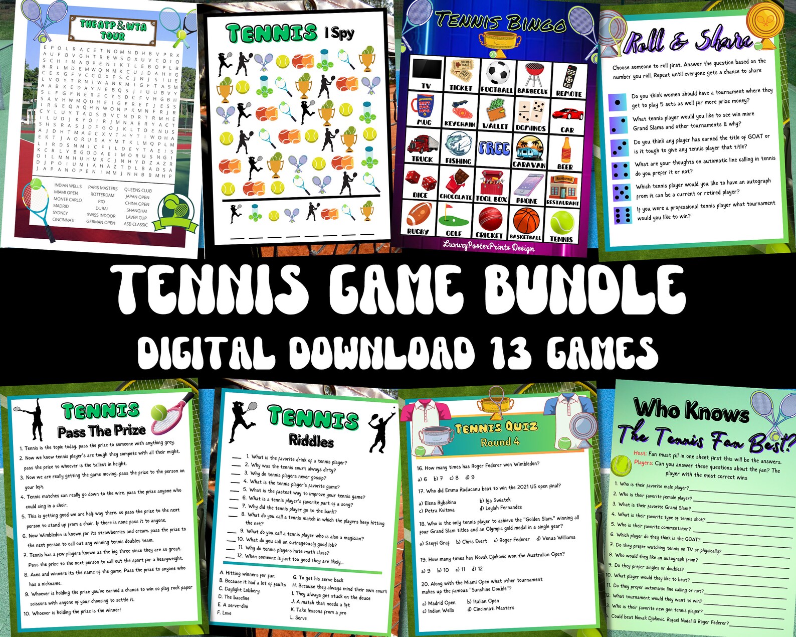 Tennis Games Bundle | 13 Printable Games | Puzzles for Kids and Adults ...