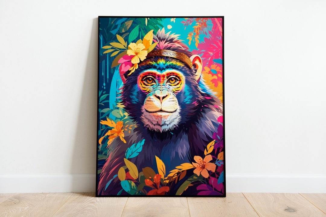 Monkey Poster | Animal Wall Art | Botanical Boho Jungle Art Decor ...