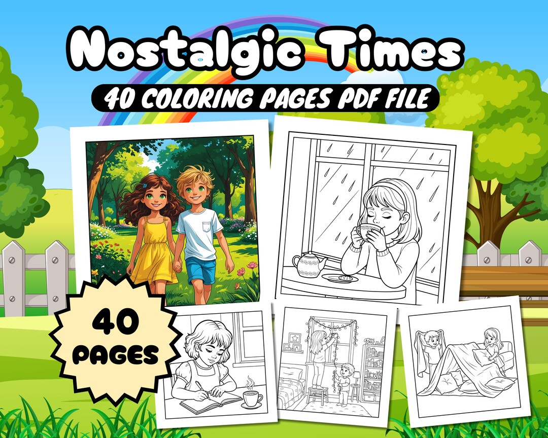 Nostalgic Times Coloring Book: 40 Digital Pages PDF | Fun Printable ...