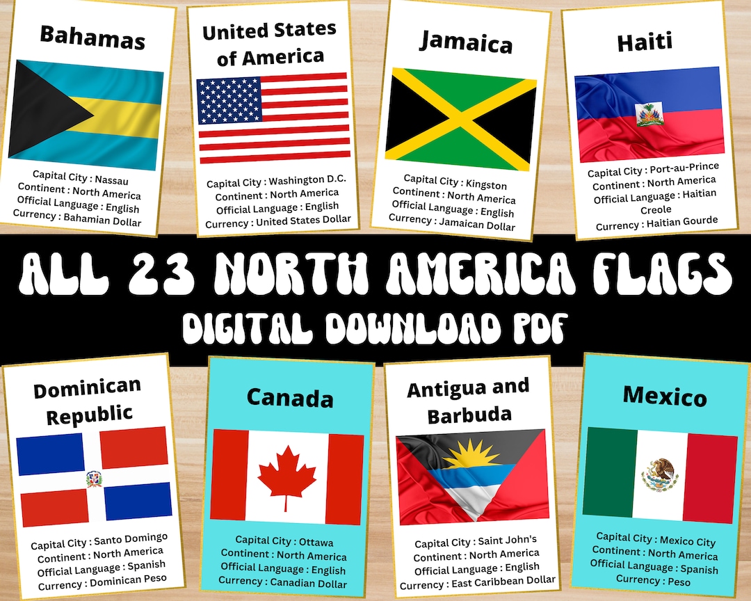 All 23 North America Country Flags Flash Cards | Instant Download ...