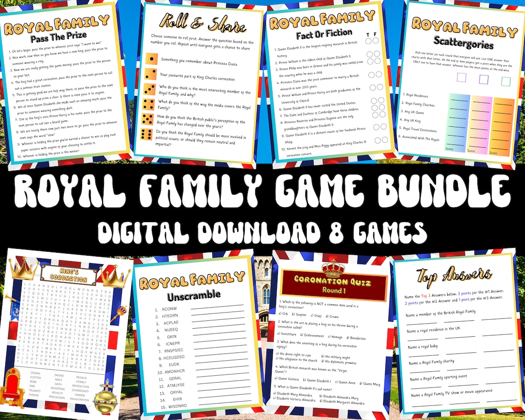 Royal Family Games Bundle | 8 Printable Games | Party Puzzles Adults ...