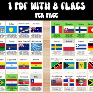 All 204 Country Flags Flash Cards | Instant Download | World Flags ...