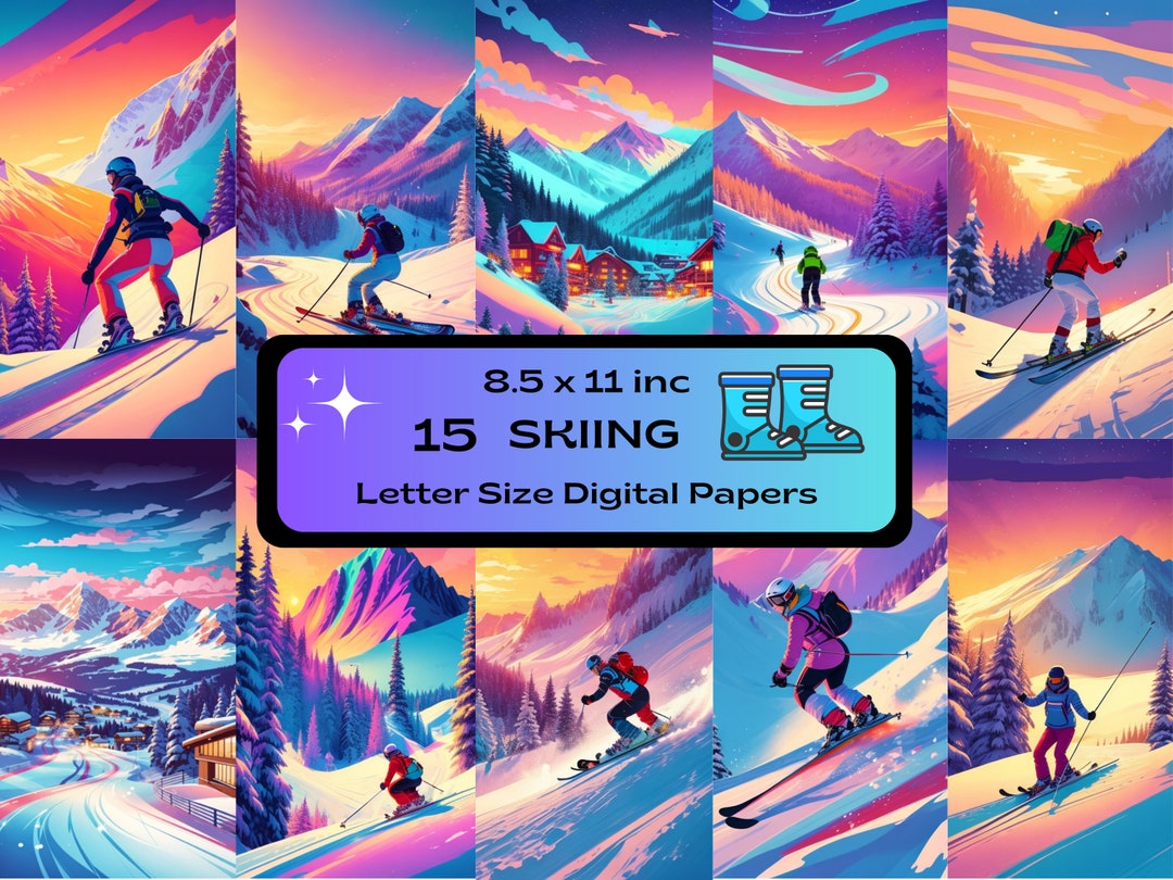 15 Printable Skiing Digital Papers Snowy Backdrop Download - Etsy