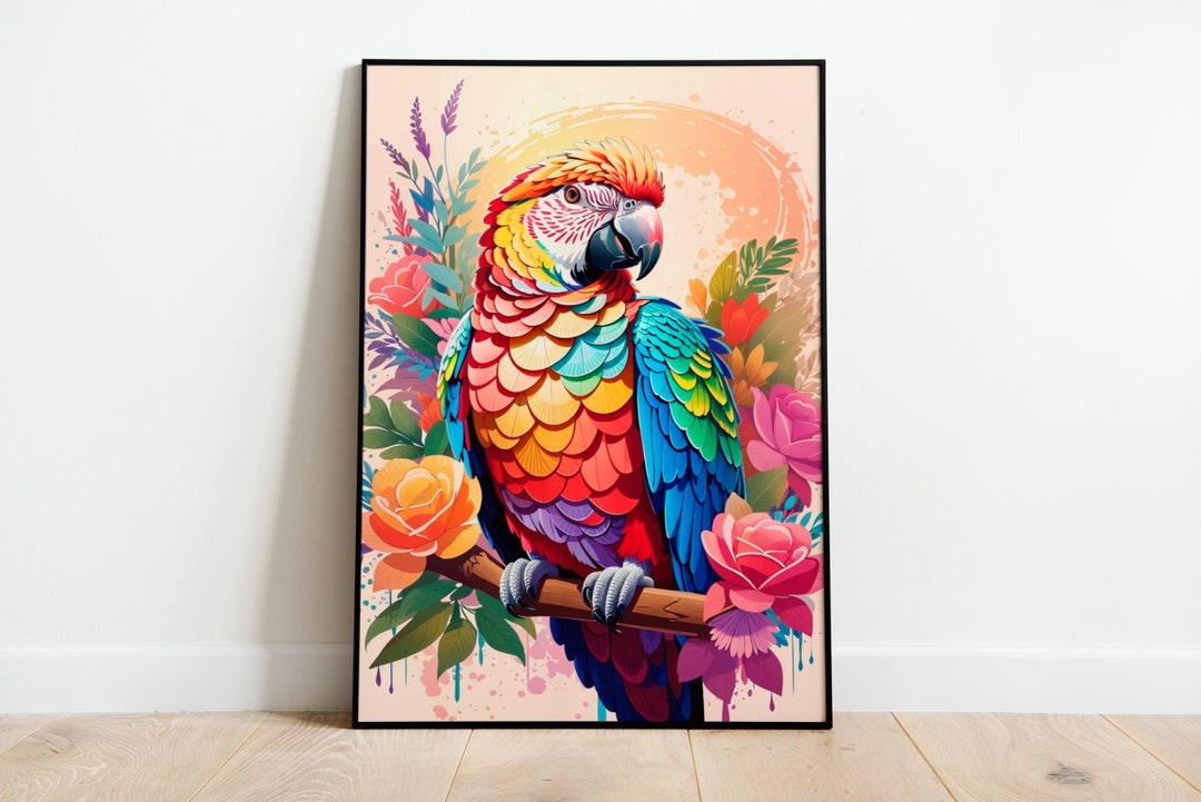 Parrot Poster | Tropical Bird Illustration | Vintage Parrot Art Print ...