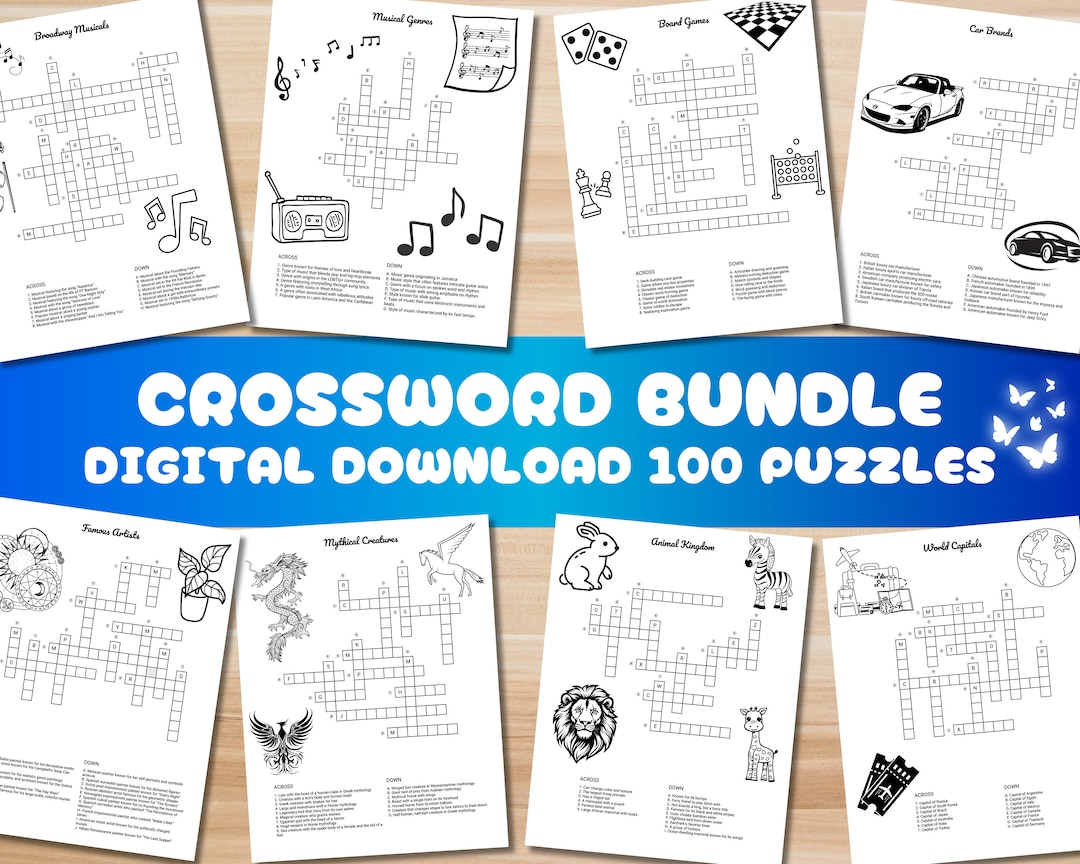 100 Crosswords Bundle | Printable Pages | Puzzles for Adults and Kids ...