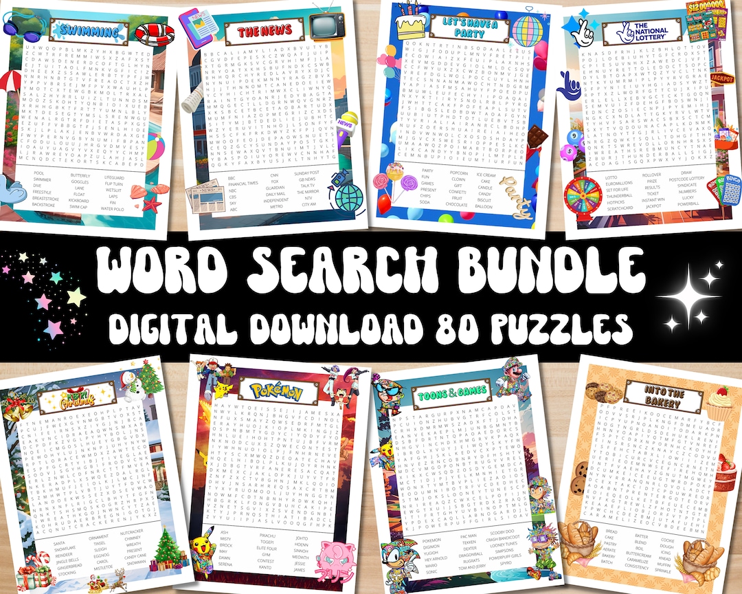 Word Search Bundle | 80 Printable Pages | Puzzles for Kids and Adults ...