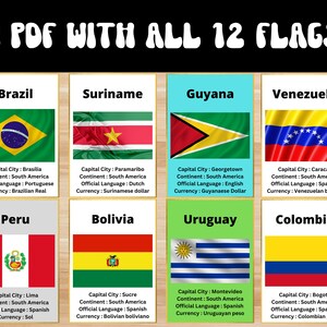 All 12 South America Country Flags Flash Cards | Instant Download ...