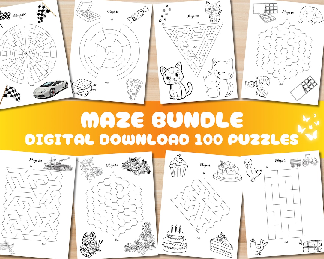 100 Maze Bundle | Printable Pages | Puzzles for Adults and Kids ...