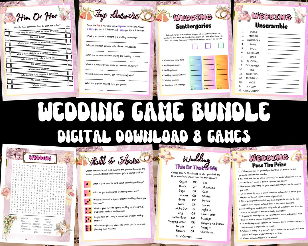 Wedding Games Bundle | 8 Printable Games | Party Puzzles PDF | Wedding ...