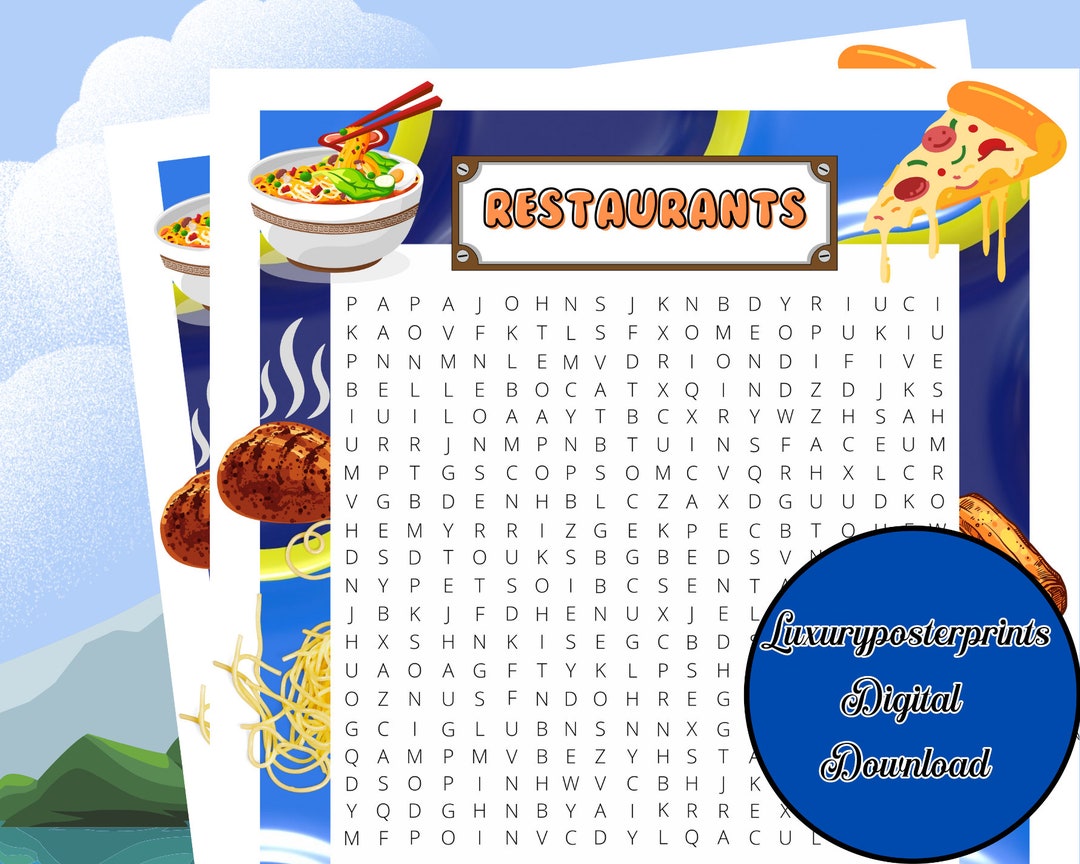 Restaurant Word Search Digital Download - Etsy