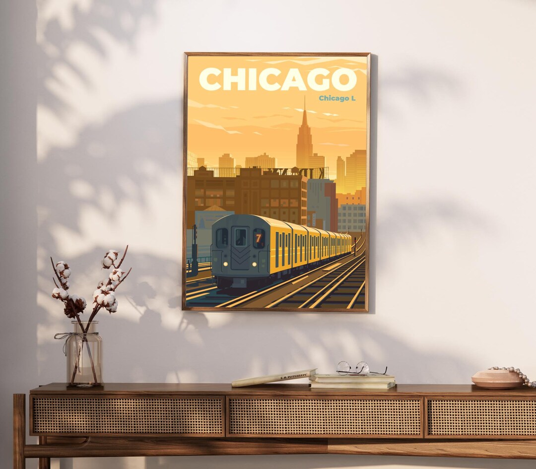 Chicago L Train Travel Poster | Chicago Vintage Print | Chicago Travel ...