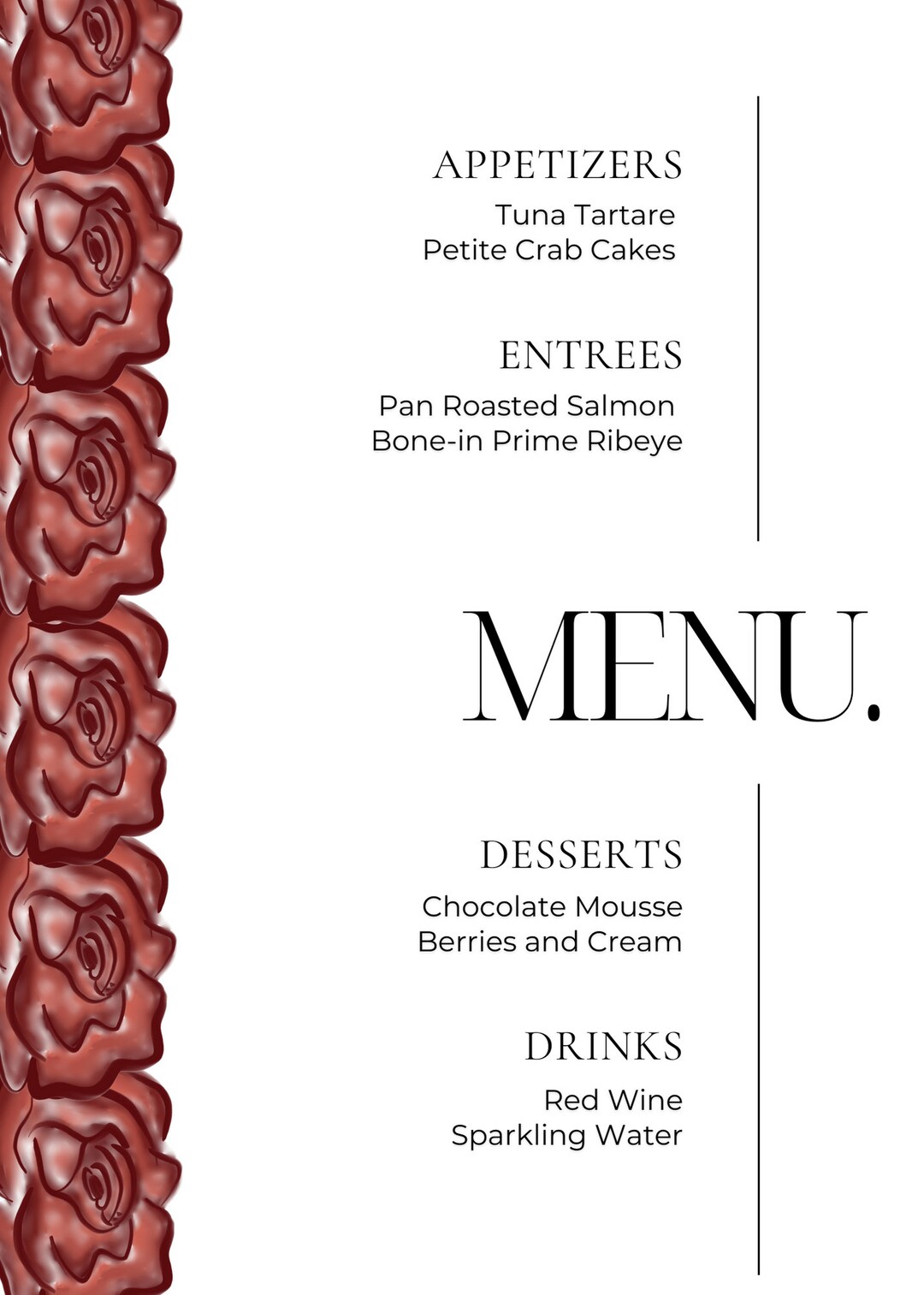 Menu Template - Rose 2 5x7 - Etsy