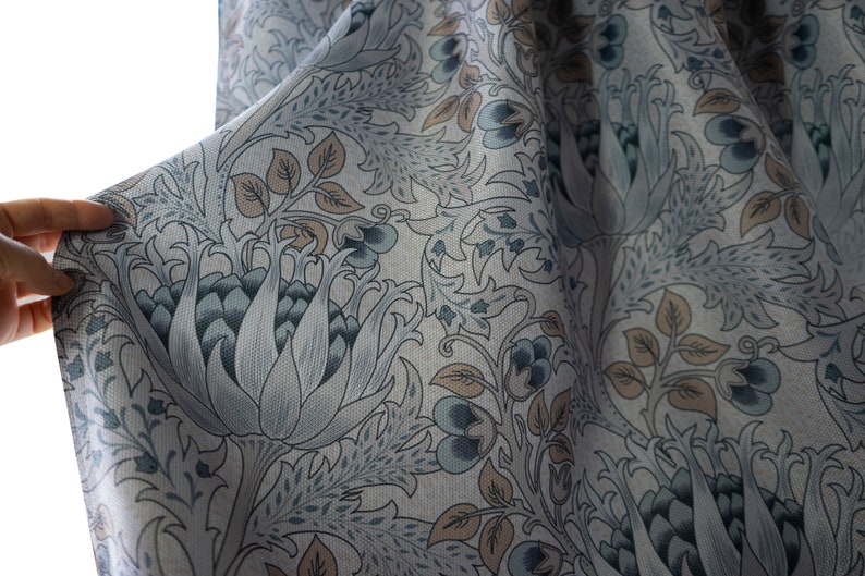 William Morris Curtains Artichoke, Custom Blackout Drapes With Blue ... William Morris Curtains Artichoke, Custom Blackout Drapes With Blue ...