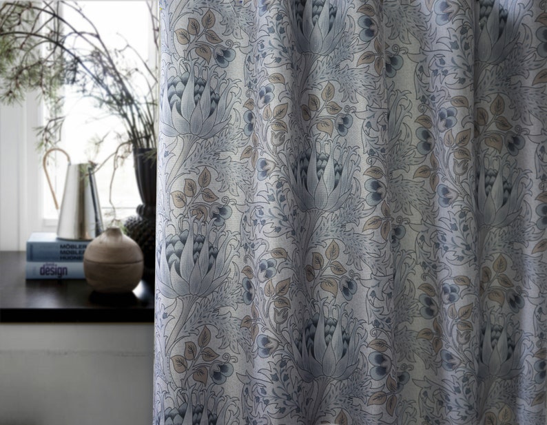 William Morris Curtains Artichoke, Custom Blackout Drapes With Blue ... William Morris Curtains Artichoke, Custom Blackout Drapes With Blue ...