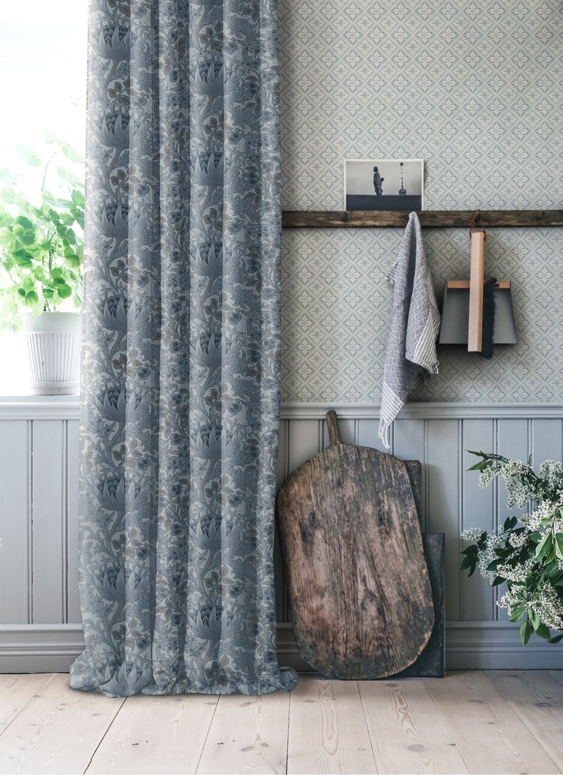 William Morris Curtains Artichoke, Custom Blackout Drapes With Blue ... William Morris Curtains Artichoke, Custom Blackout Drapes With Blue ...