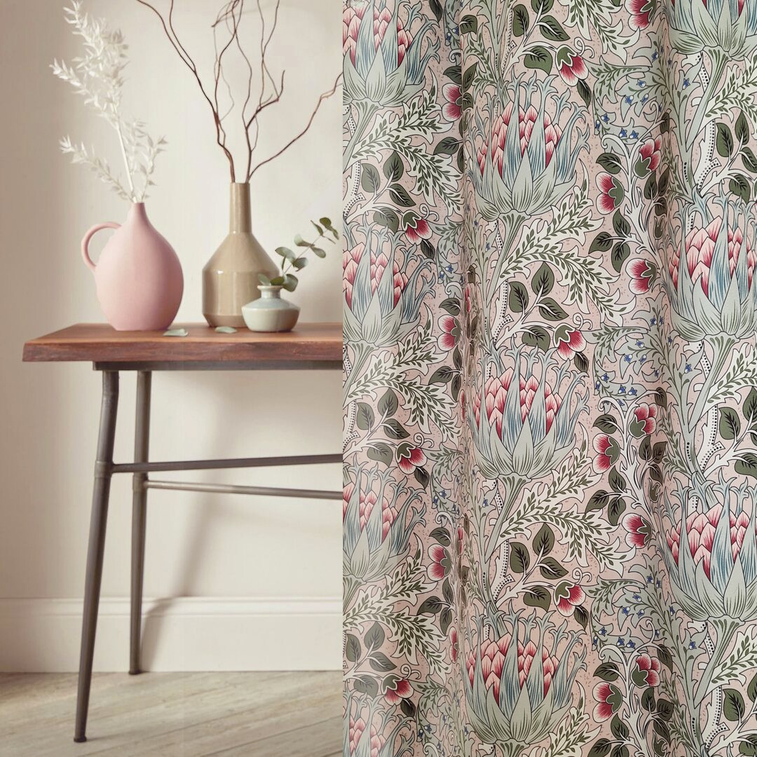William Morris Artichoke Curtaits, Custom Blackout Drapes With Pink ... William Morris Artichoke Curtaits, Custom Blackout Drapes With Pink ...