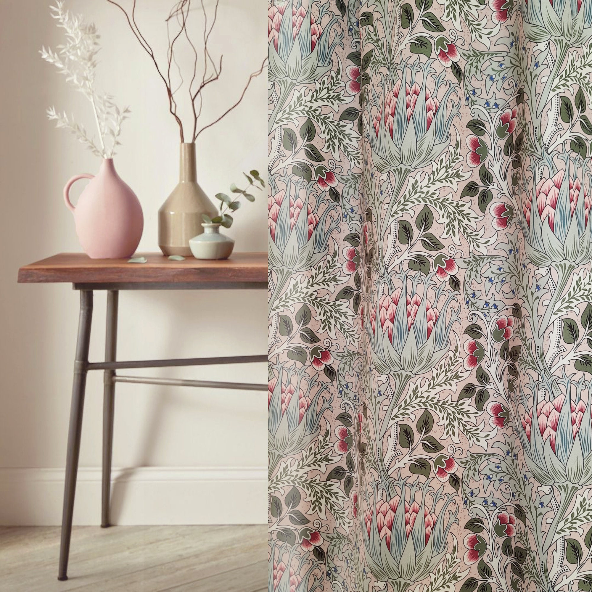 William Morris Artichoke Curtaits, Custom Blackout Drapes With Pink ... William Morris Artichoke Curtaits, Custom Blackout Drapes With Pink ...