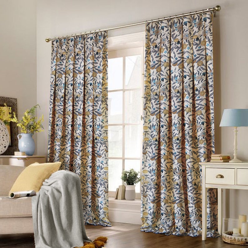 William Morris Lemon Tree, Curtains Custom Blackout Drapes With White ... William Morris Lemon Tree, Curtains Custom Blackout Drapes With White ...