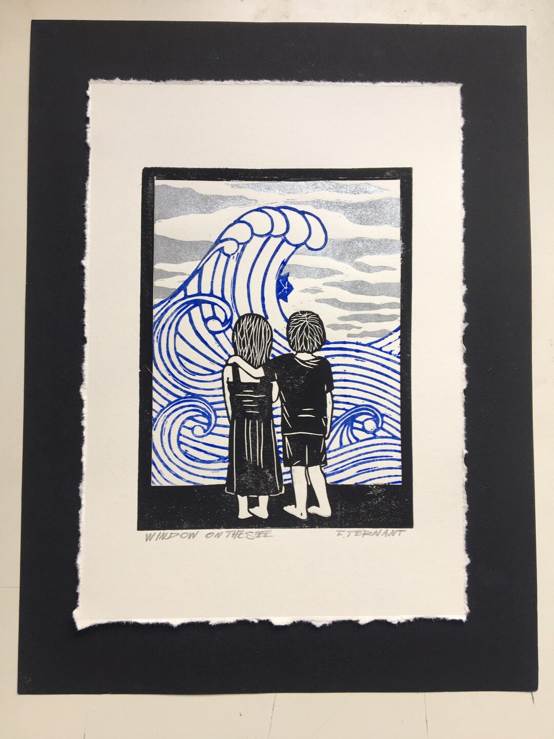 Linocut, Engraving on Paper window on the Sea / Hand Carved and Hand ...