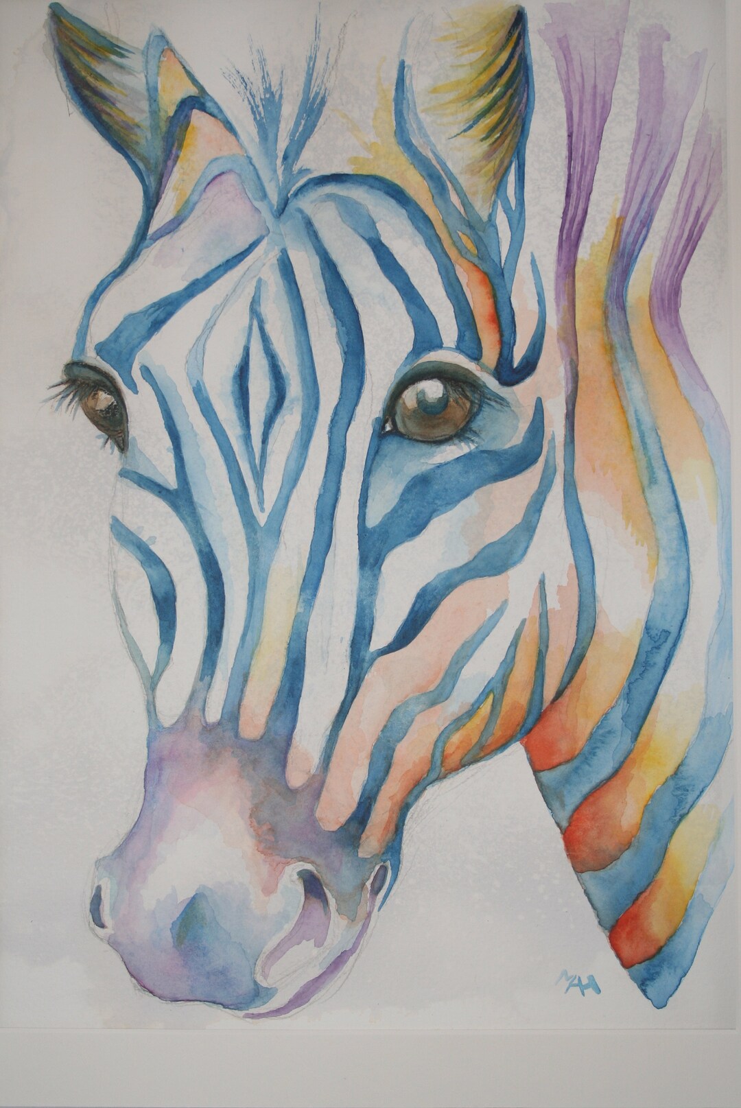 Original Mounted Modern Neon Zebra Head Painting - Etsy