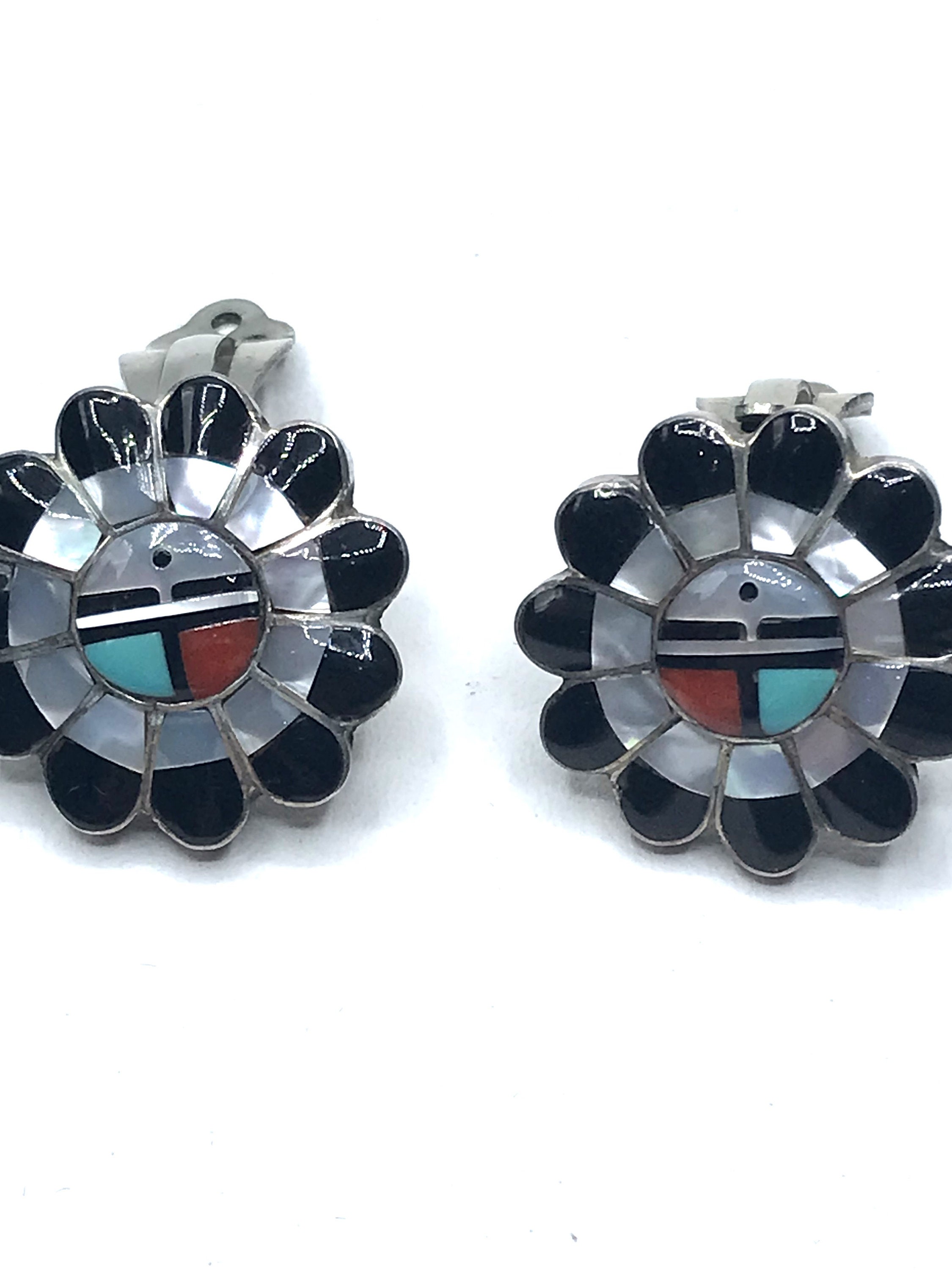 Vintage Sadie and Morris Laahte Sterling Silver Inlay Sun Face Clip-on ...