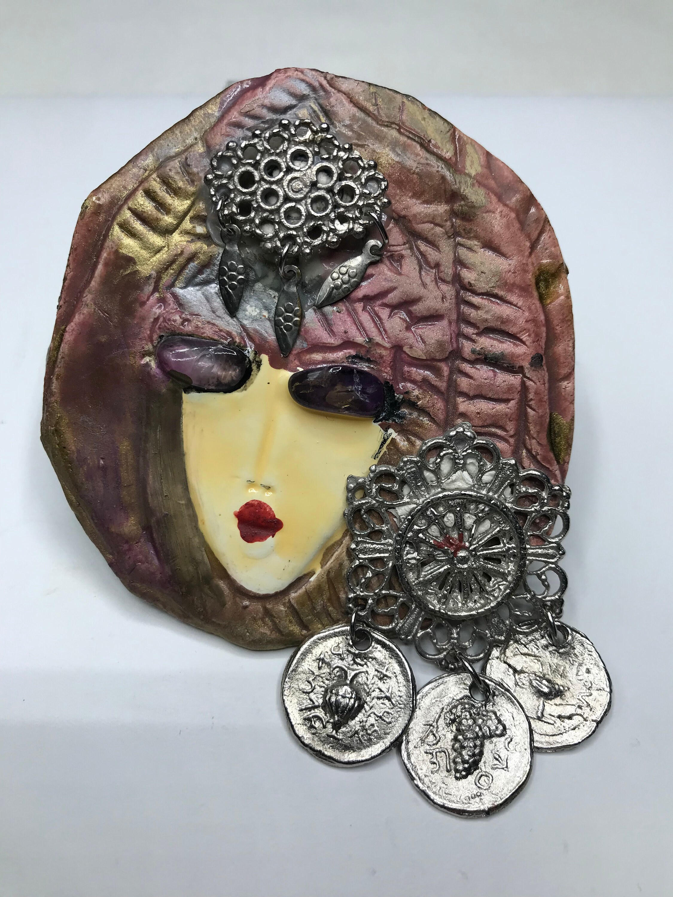 Vintage Signed NOEMI Sarel Homemade Amethyst Eye Face Brooch - Etsy