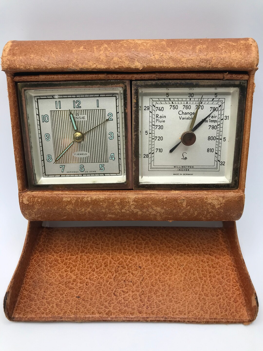 Vintage Rensie Travel Alarm Clock and Barometer in Leather - Etsy