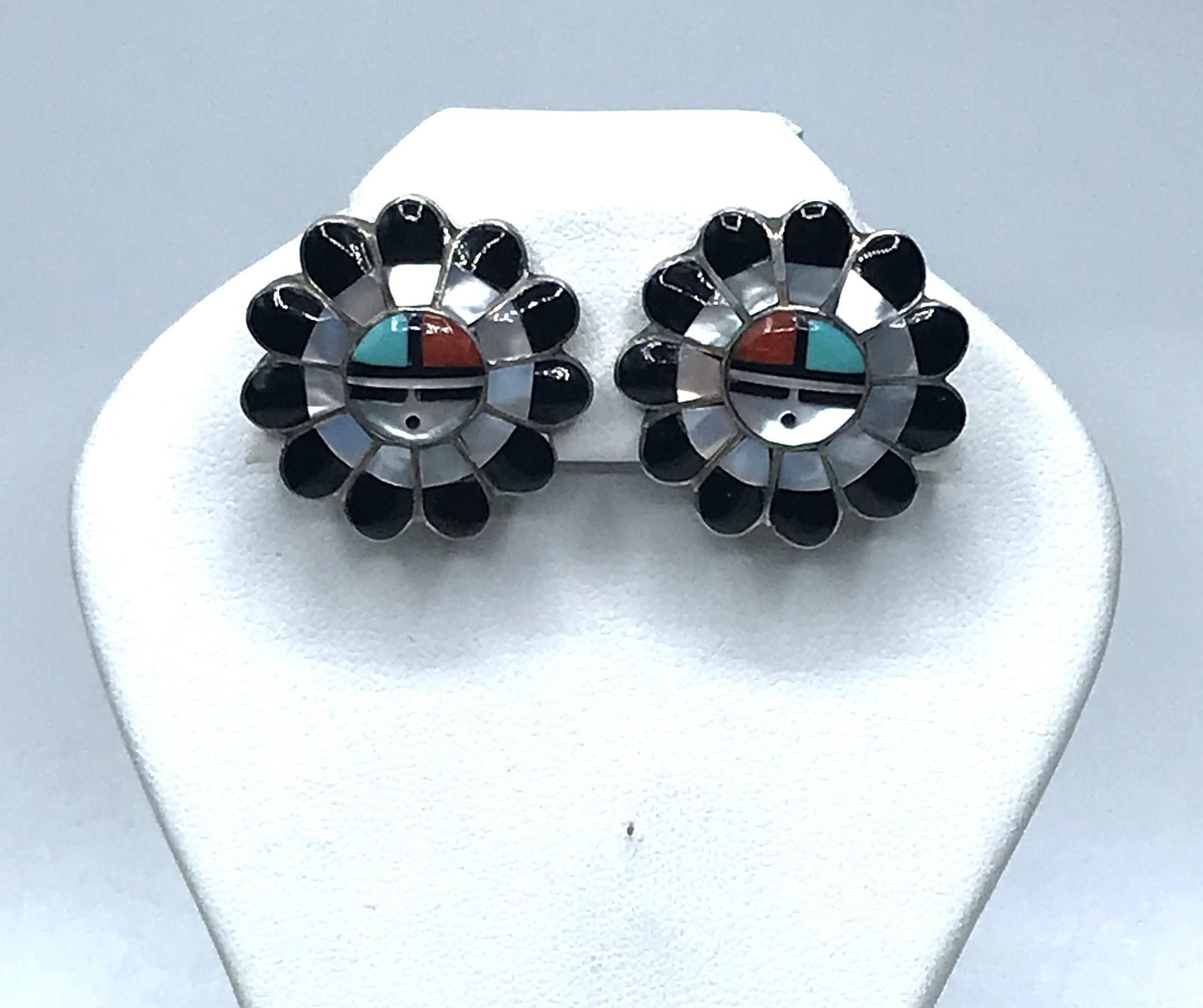 Vintage Sadie and Morris Laahte Sterling Silver Inlay Sun Face Clip-on ...