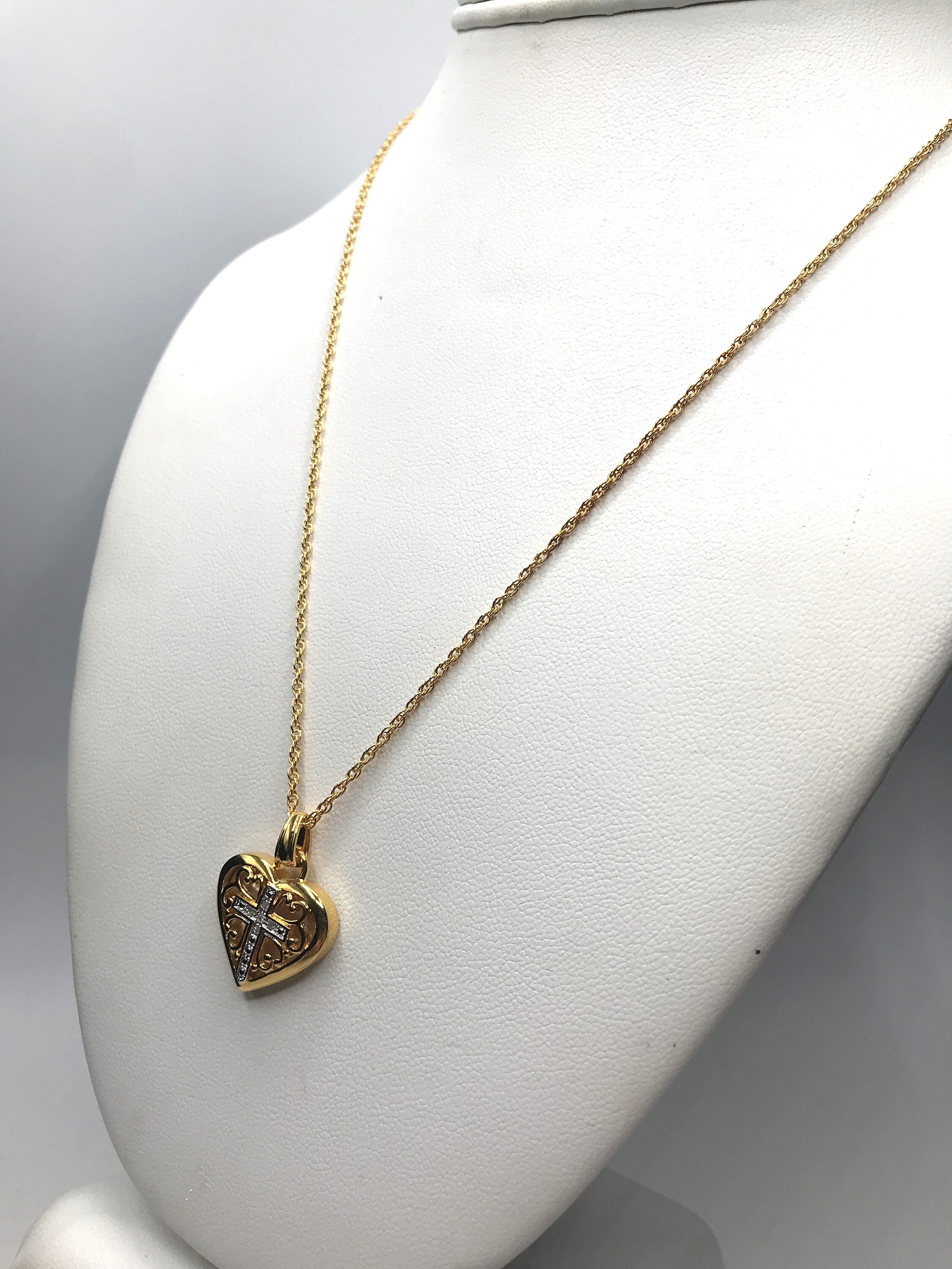 Vintage Danbury Mint Gold-tone Diamond Cross Heart Pendant Necklace... LNIB - Etsy