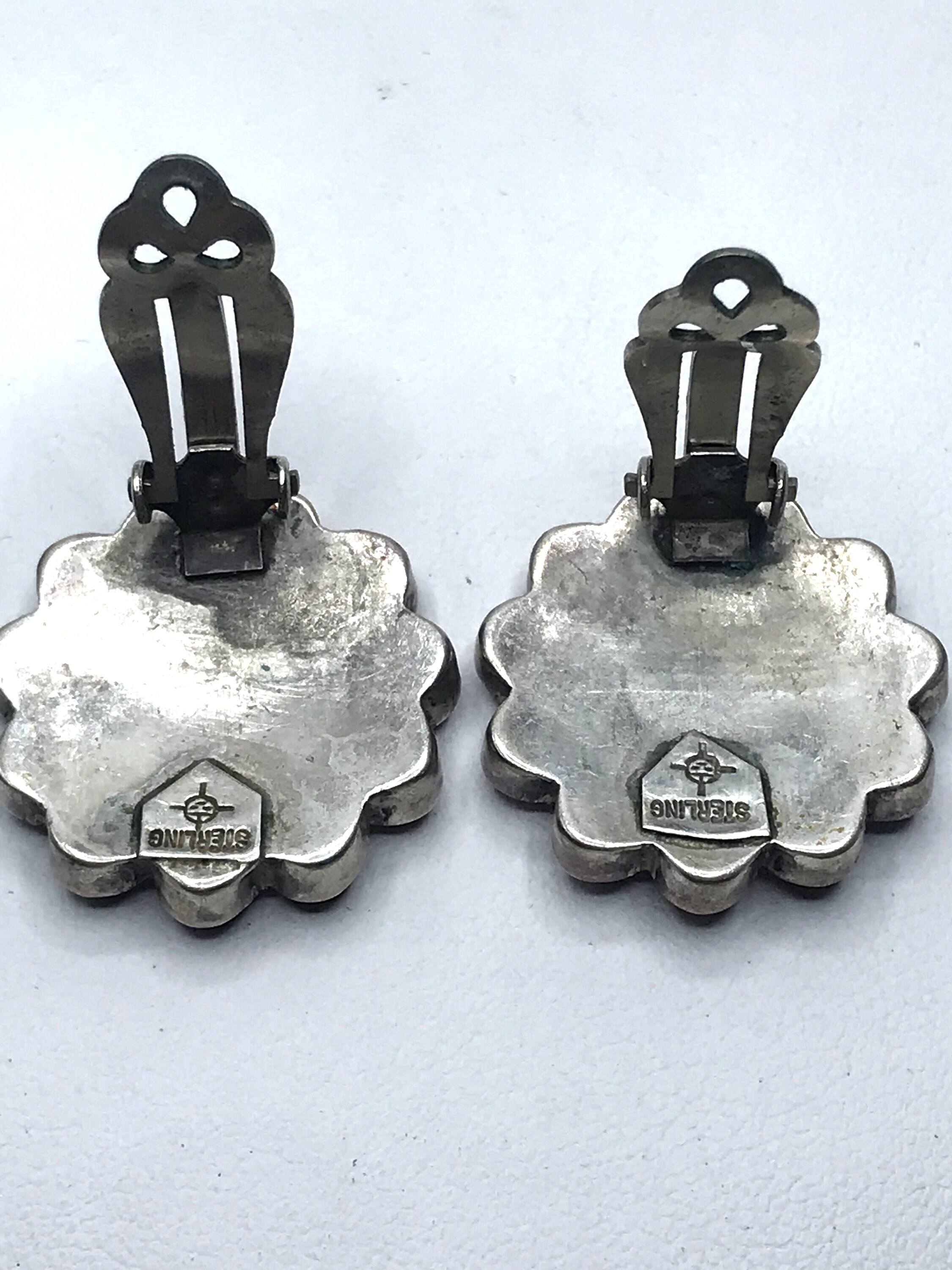 Vintage Sadie and Morris Laahte Sterling Silver Inlay Sun Face Clip-on ...