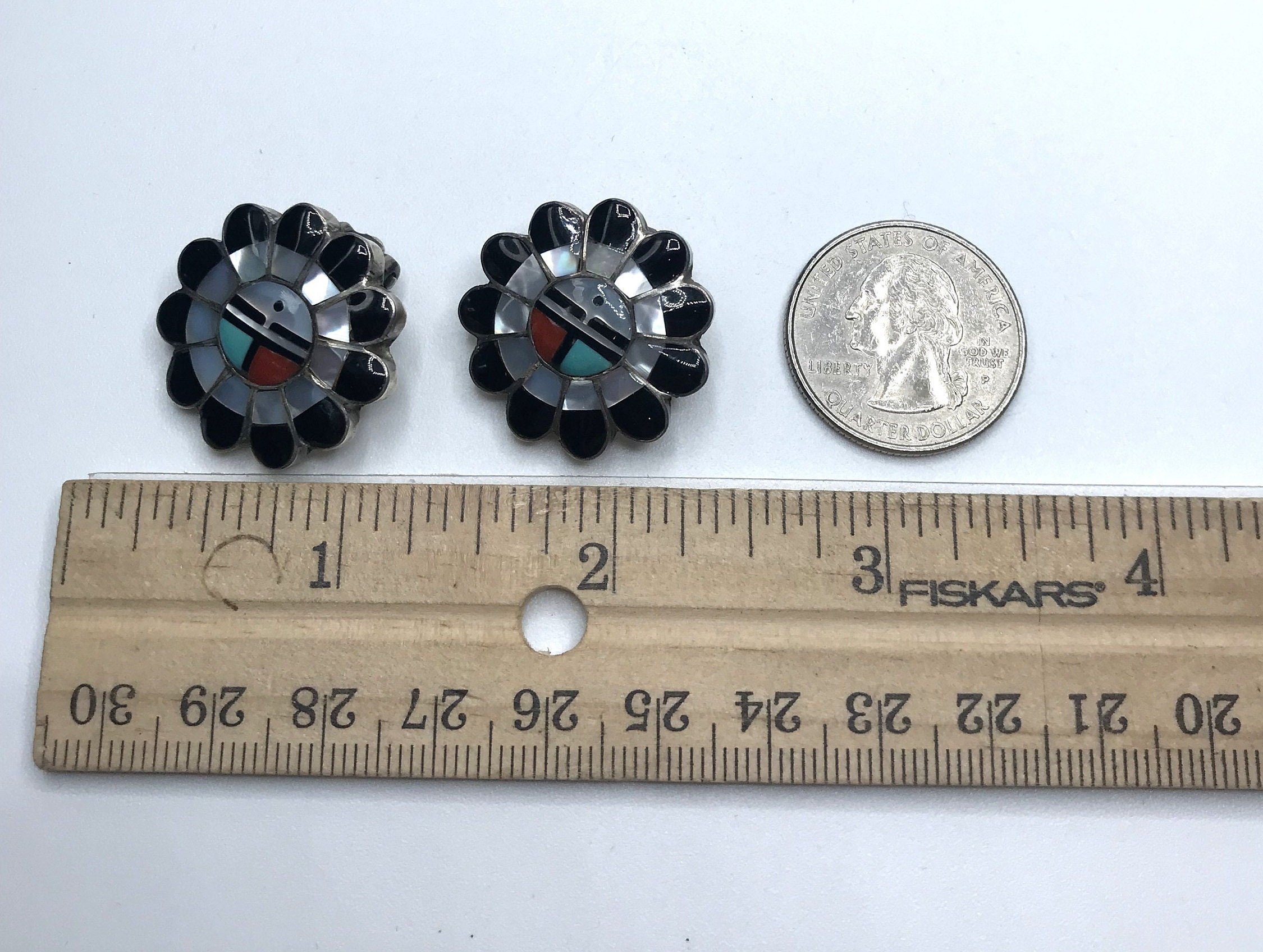 Vintage Sadie and Morris Laahte Sterling Silver Inlay Sun Face Clip-on ...