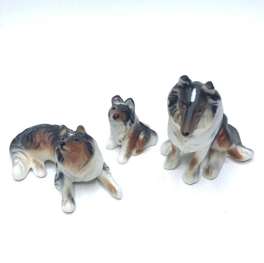 Set of 3 Vintage Blue Collie Lassie Dog Miniature Figurines - Etsy