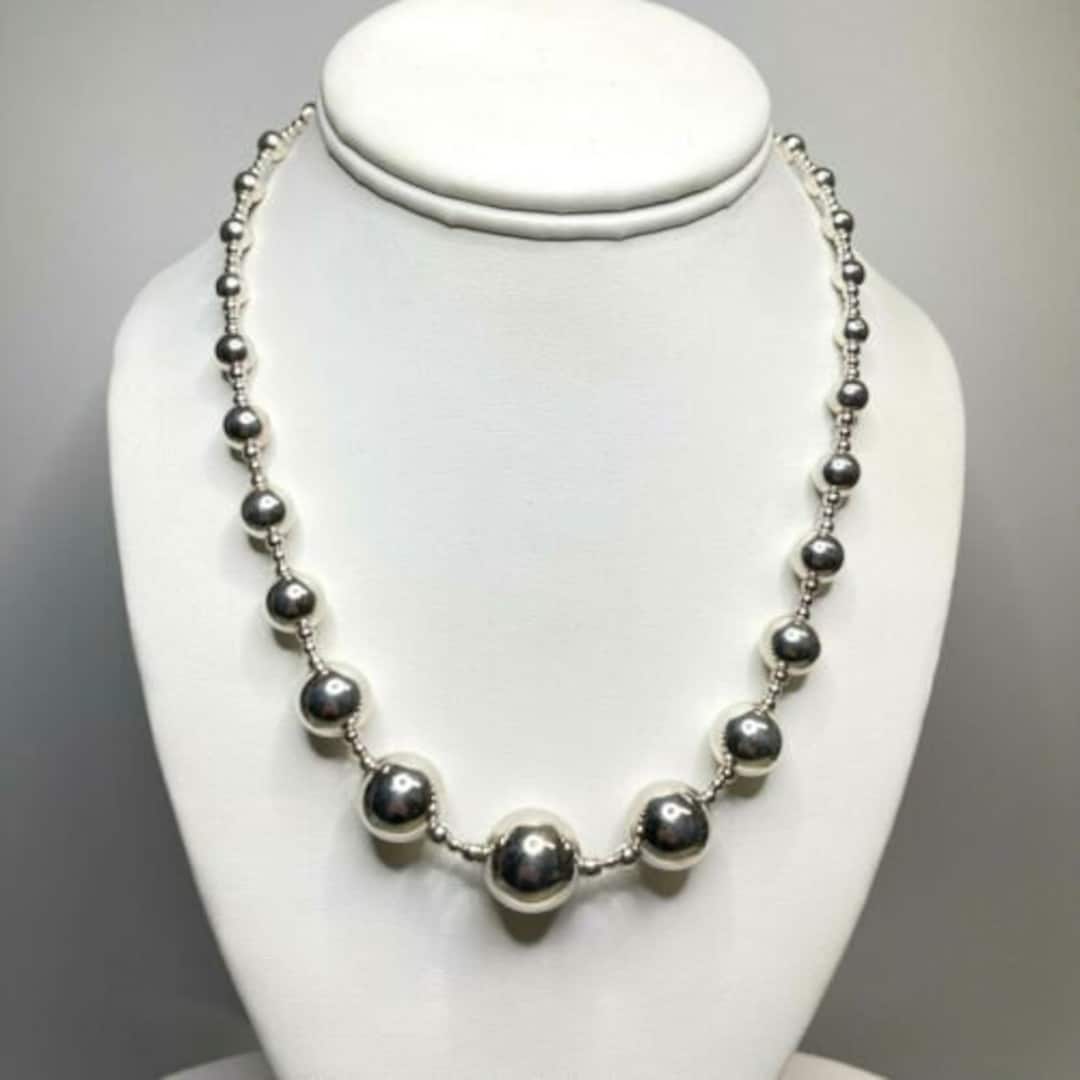 Vintage Signed AIL 925 Sterling Silver Graduated Round Strand Necklace ...