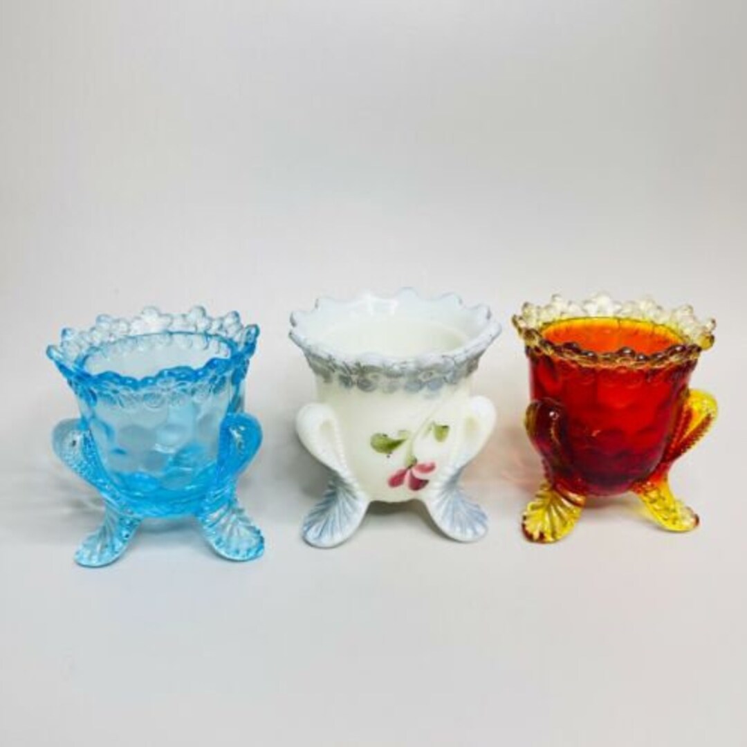 Vintage Degenhart Footed Glass Toothpick Holders Set of Three - Etsy