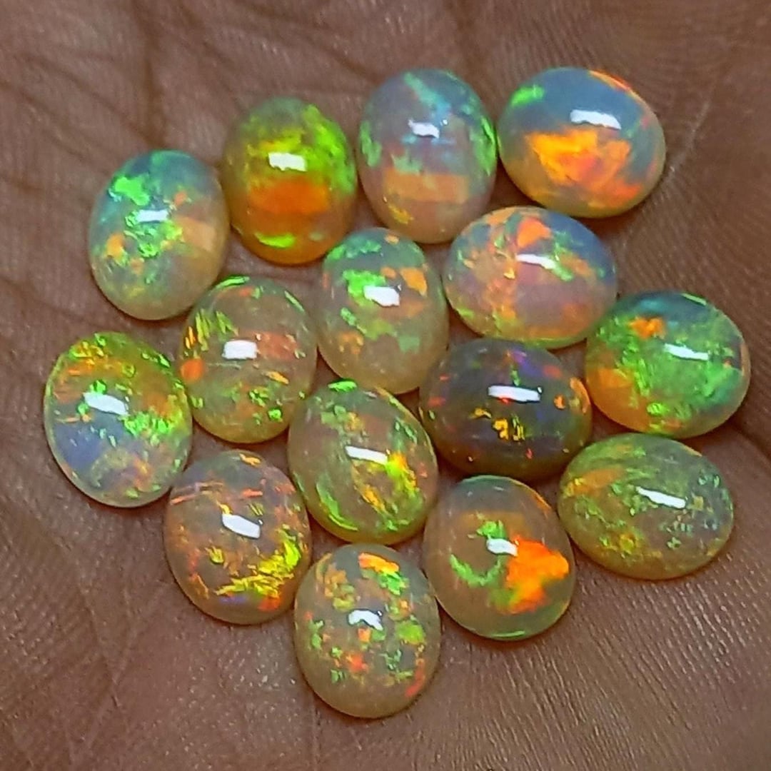 Fantastic Natural Green Fire Ethiopian Opal Oval Shape Cabochon Lot ...
