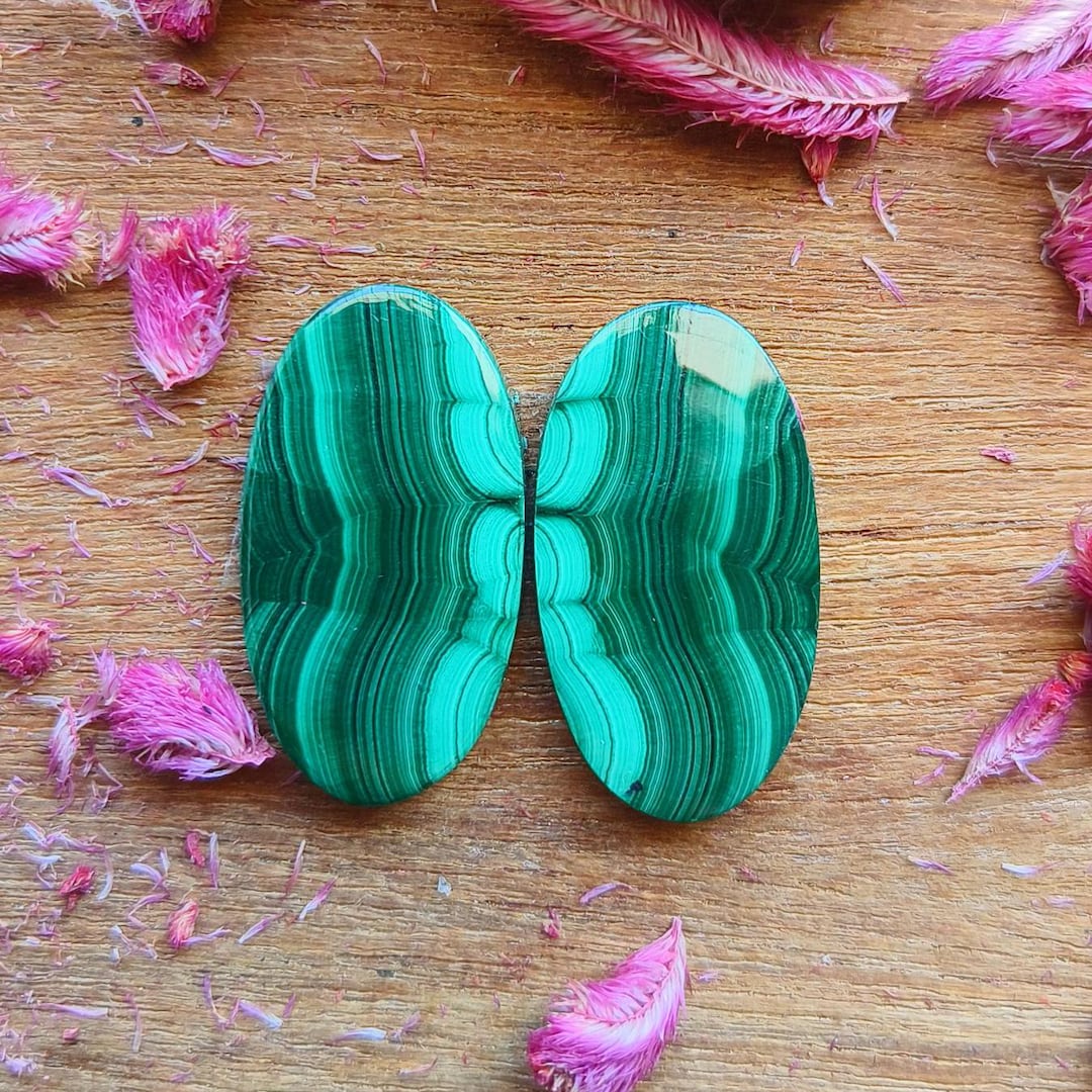 RARE Malachite Oval Shape Pair, Malachite Gemstone Pair Size:- 25x14x4 ...
