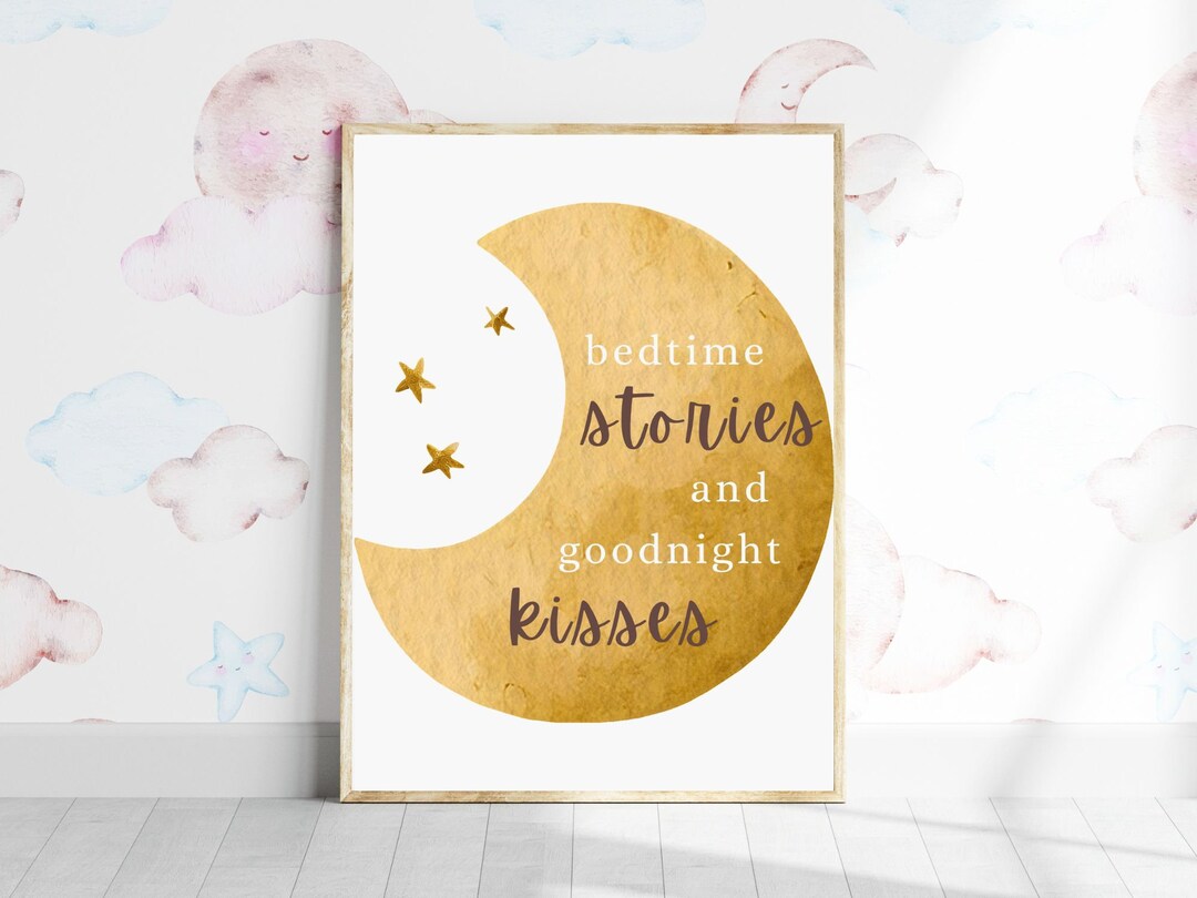 Nursery Print Bedtime Stories Goodnight Kisses Girl's Room 8x10 Digital ...