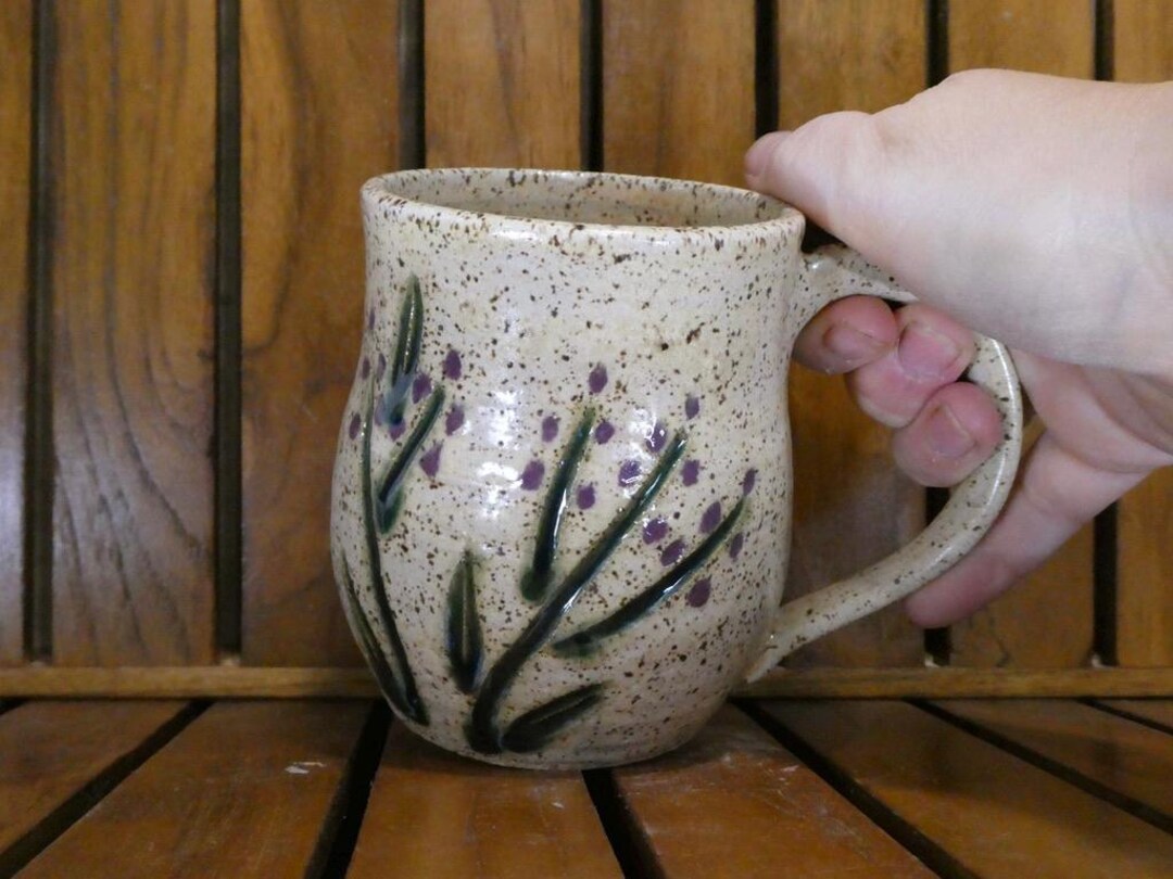 Lavender Mug: Tan Mug With Lavender Design/ Nature Inspired/ Dinner ...