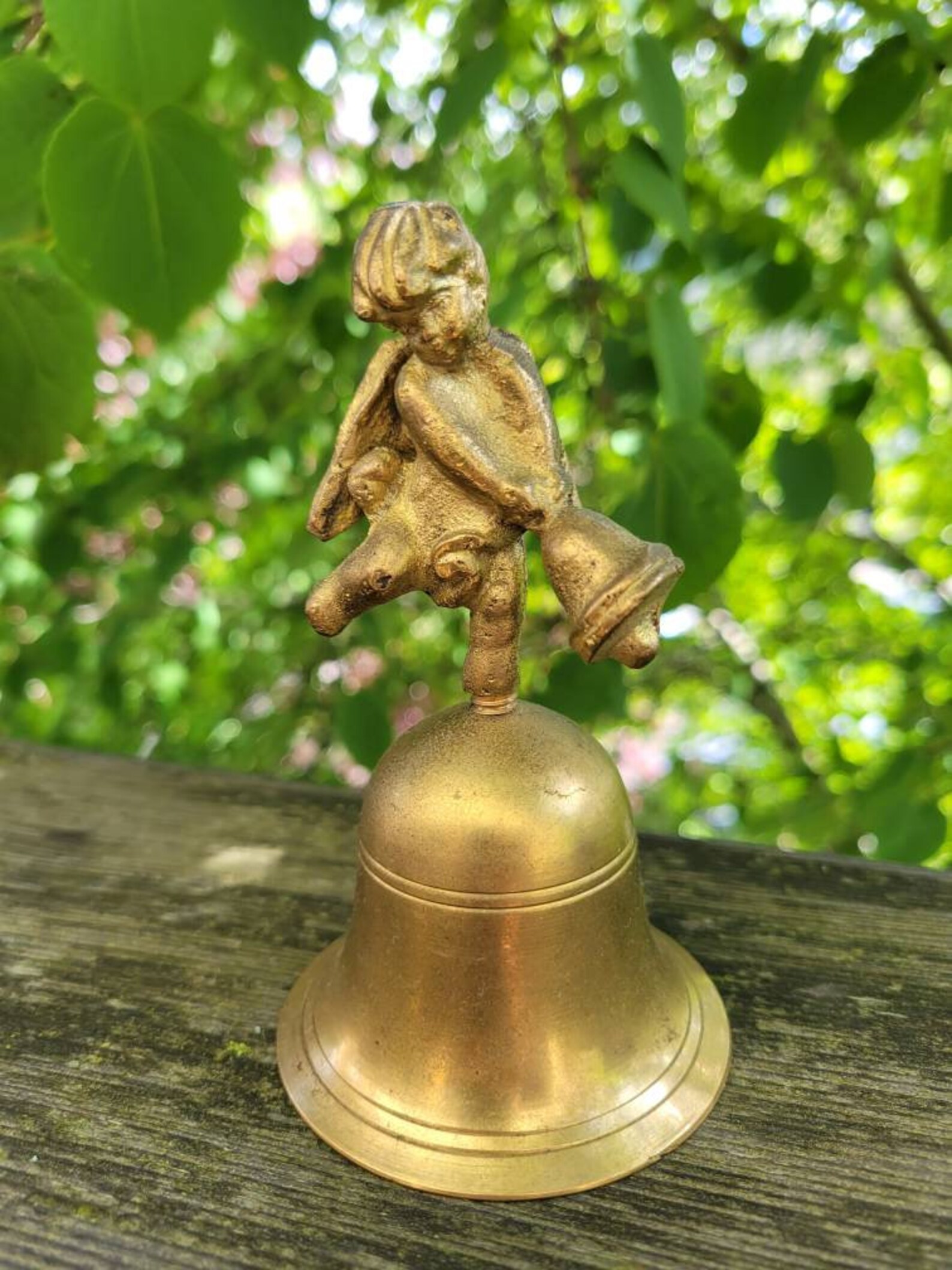 Vintage Brass Bell With Angel / Cherub - Etsy