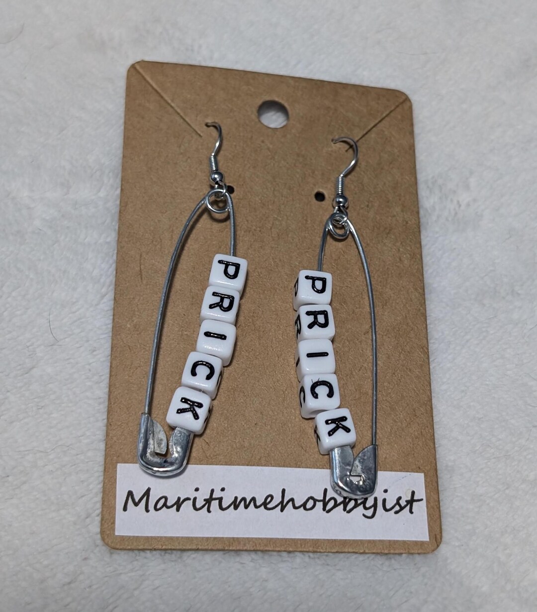 Prick Safety Pin Earrings- Plastic Letter Beads on Safety Pins Attached ...