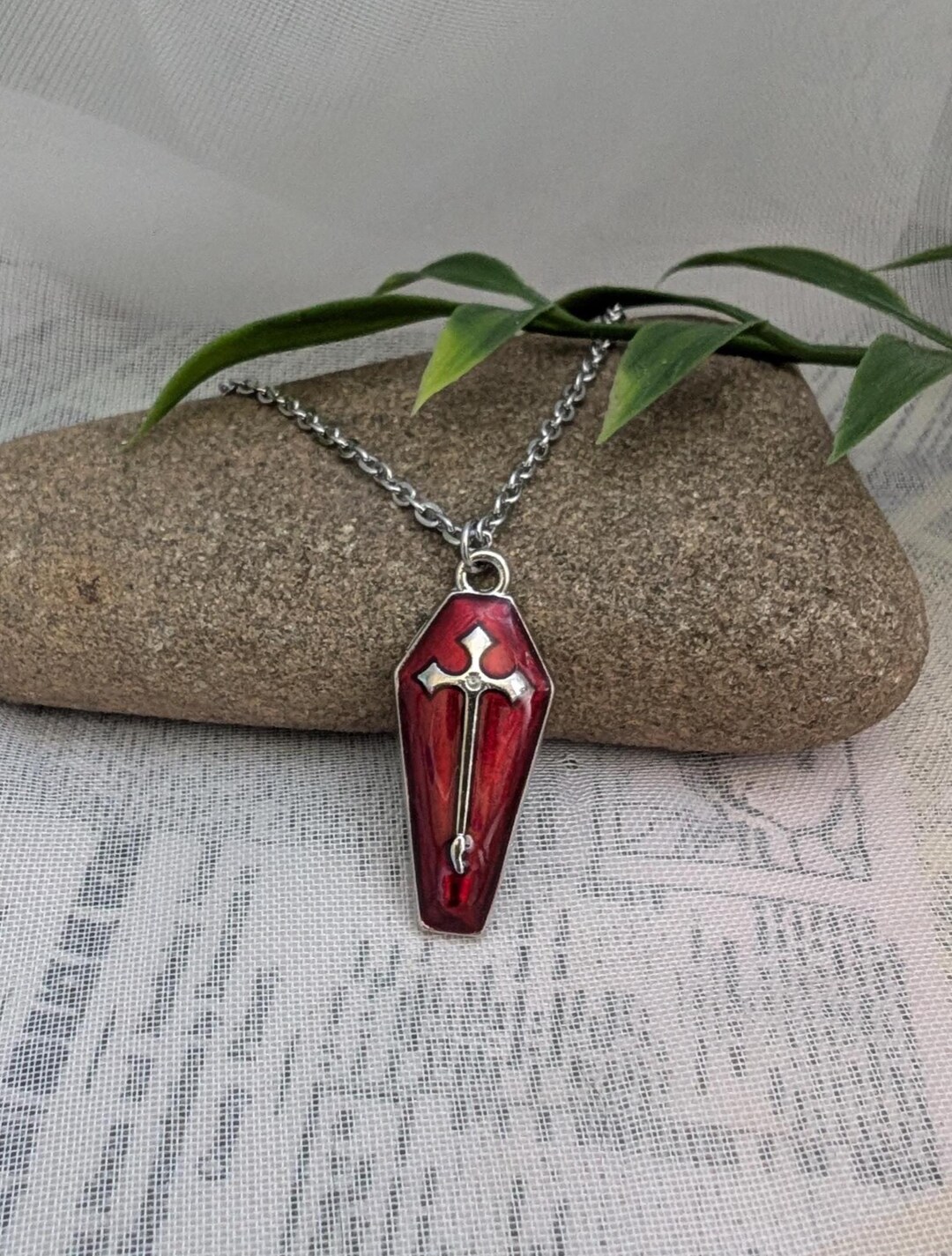 Red Coffin Cross Necklace- Enamel Charm Hypoallergenic Stainless Steel ...