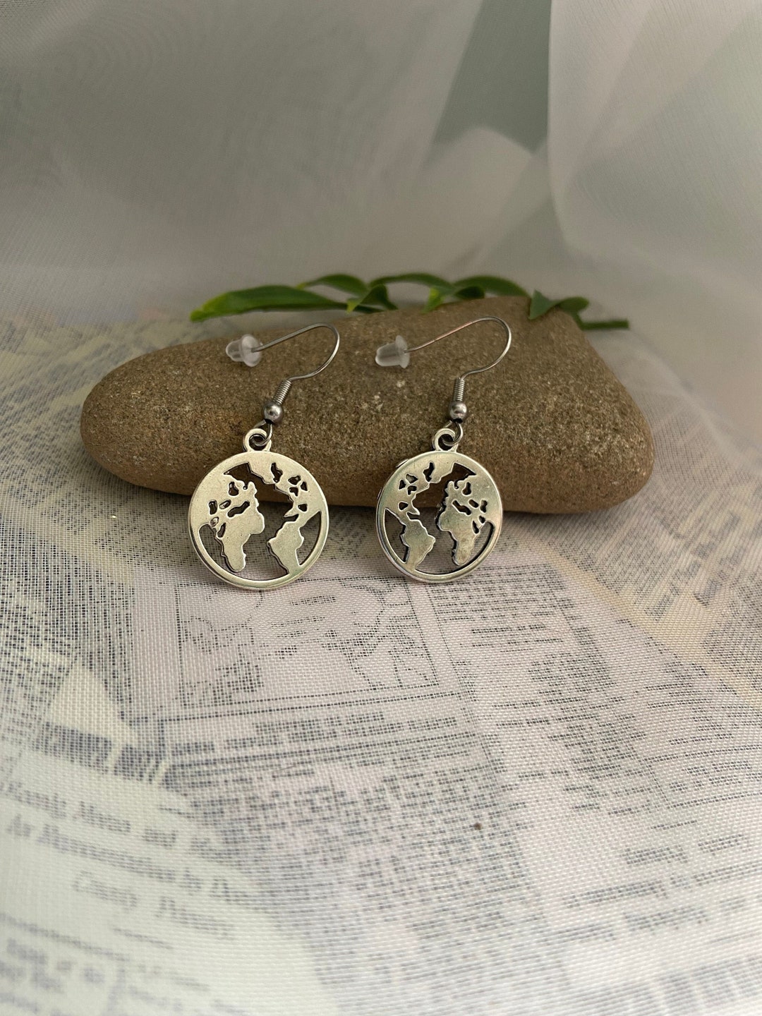 World Globe Earth Earrings- Silver Plated Charms on Hypoallergenic ...