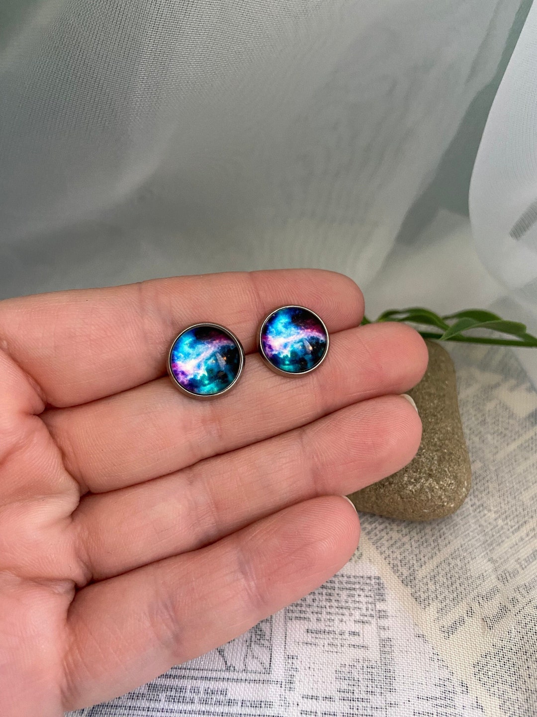 Galaxy Nebula Stud Earrings – Hypoallergenic Stainless Steel (12mm) - Etsy