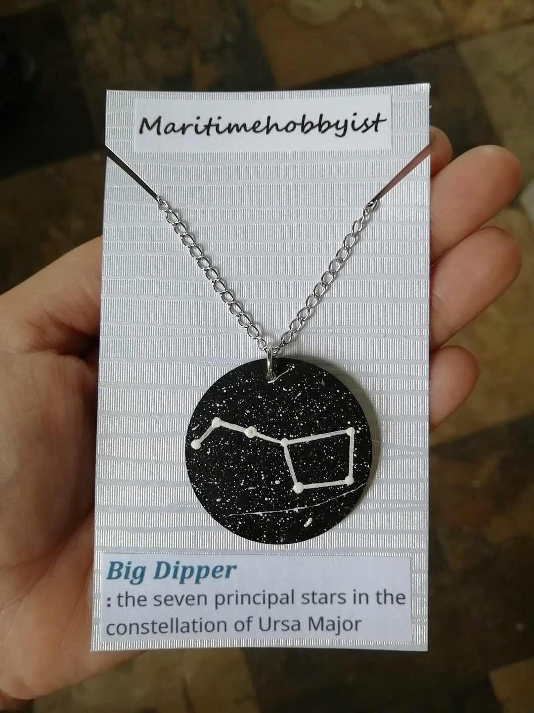 Big Dipper Necklace- Hand Painted Wooden Piece on 19 Inch Stainless ...