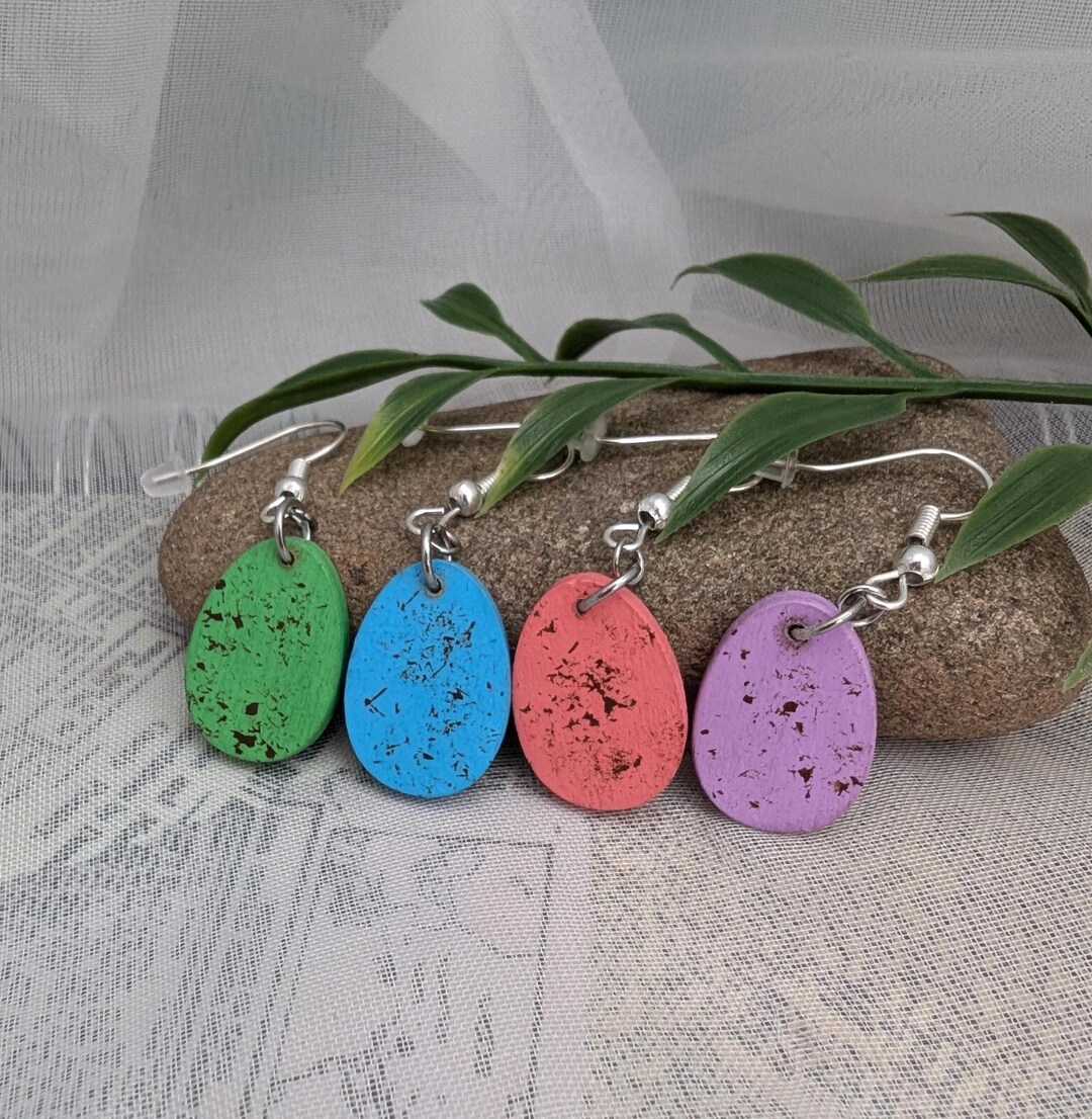 Mini Egg Earrings- Hand Painted Colorful Wooden Pieces Bright Spring ...