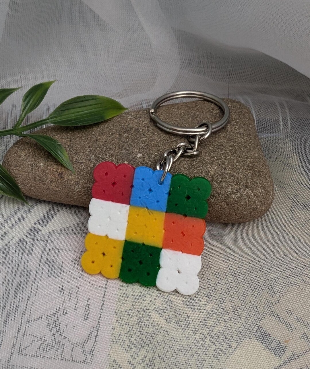Rubiks Cube Keychain- Plastic Perler Bead Pixelated Puzzle Block Sprite ...